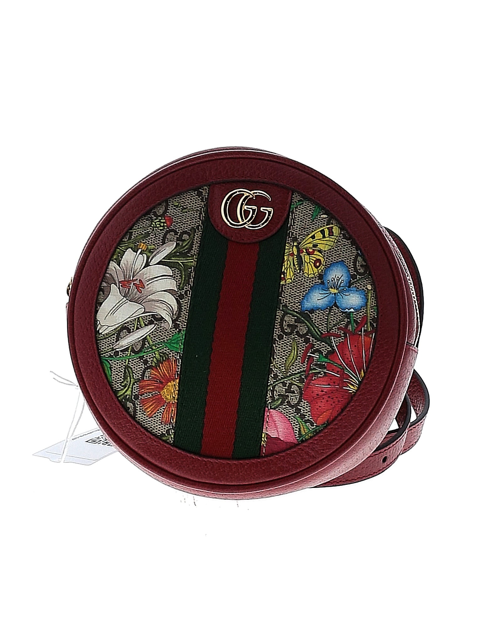 Gucci 100% Coated Canvas Floral Multi Color Burgundy Ophidia Round Mini ...