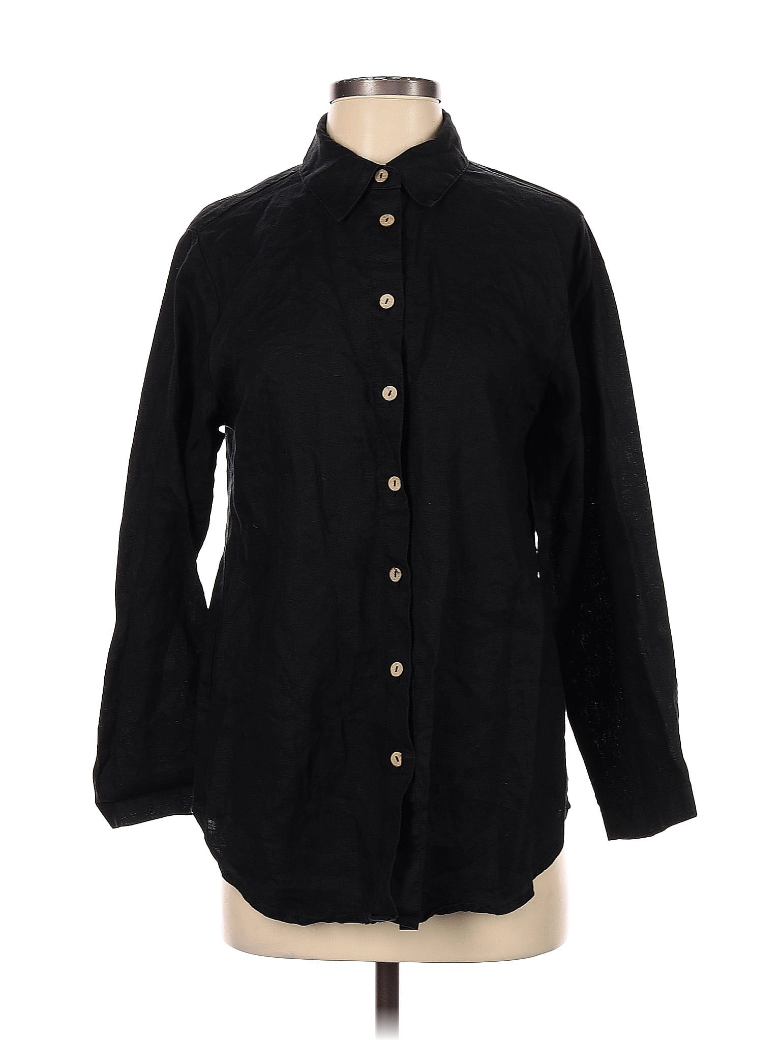 Soft Surroundings 100 Linen Black Long Sleeve Button Down Shirt Size S