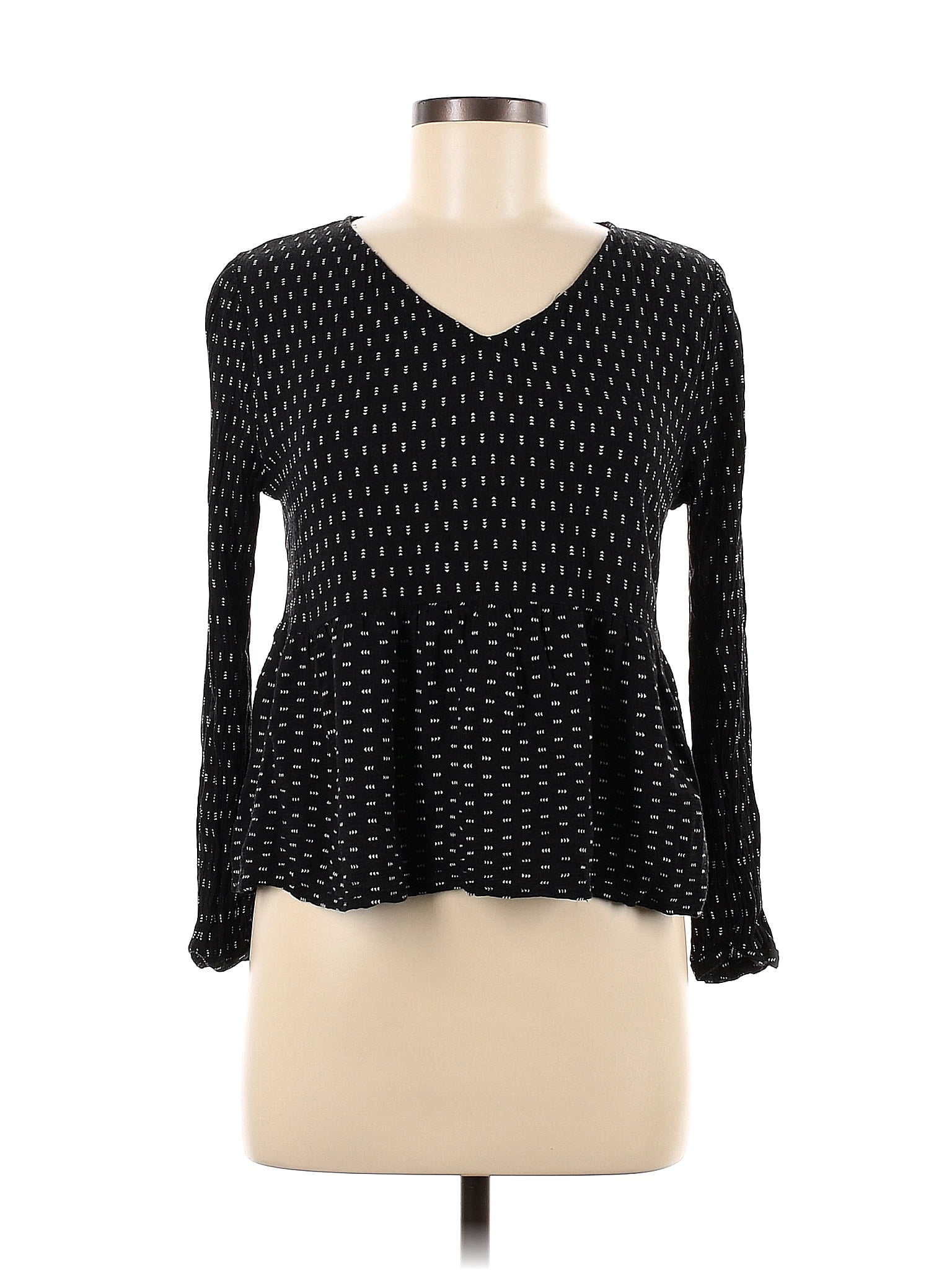 Paper Crane 100 Rayon Polka Dots Black Long Sleeve Blouse Size M 71