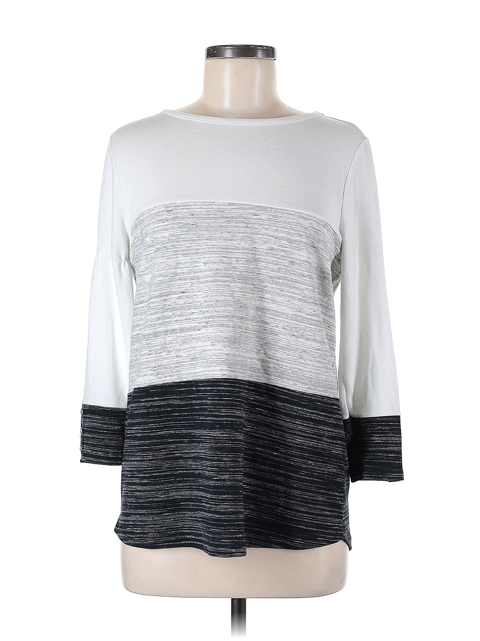 Pink Clover Color Block Stripes White Gray Long Sleeve Blouse Size M ...