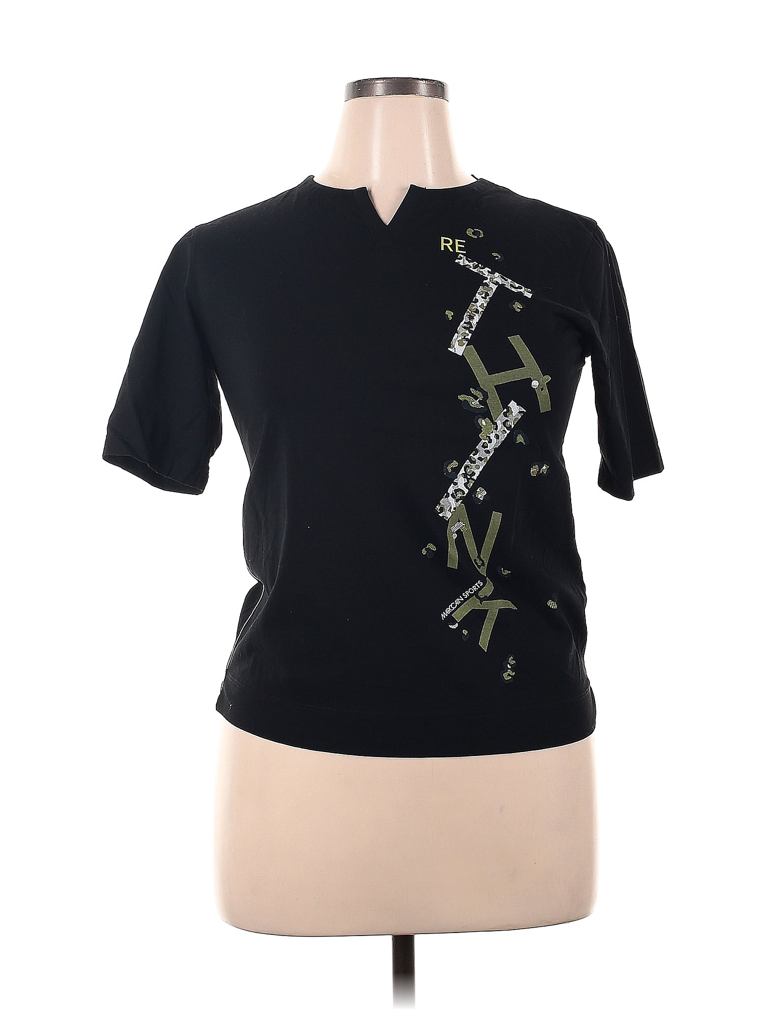 Marc Cain Sports 100% Cotton Floral Motif Black Active T-Shirt Size XL ...