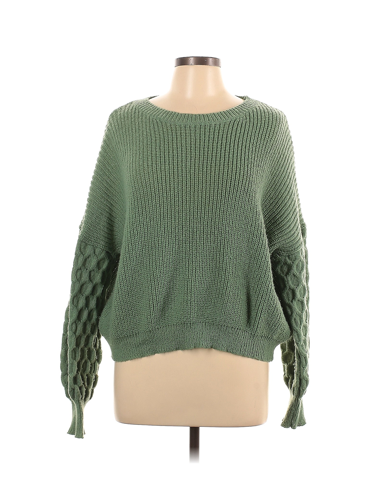 Shein 100% Polyester Color Block Solid Green Pullover Sweater Size 14 ...