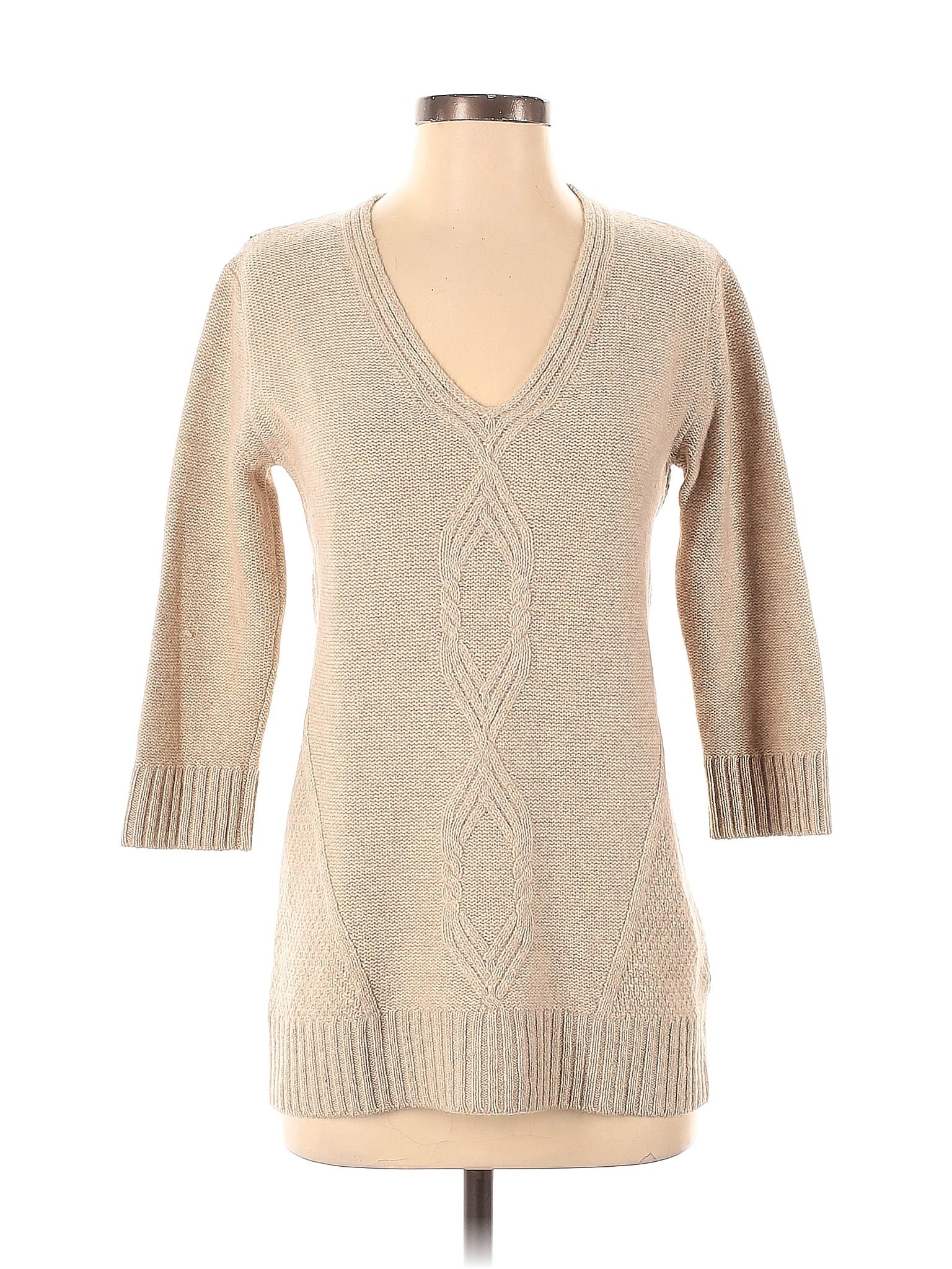 Max Studio 100% Cashmere Color Block Solid Tan Cashmere Pullover ...