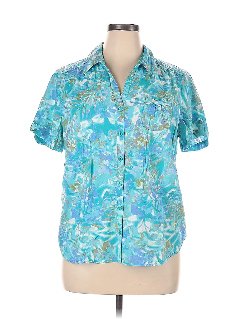 Erika Tropical Teal Short Sleeve Blouse Size Xl 47 Off Thredup