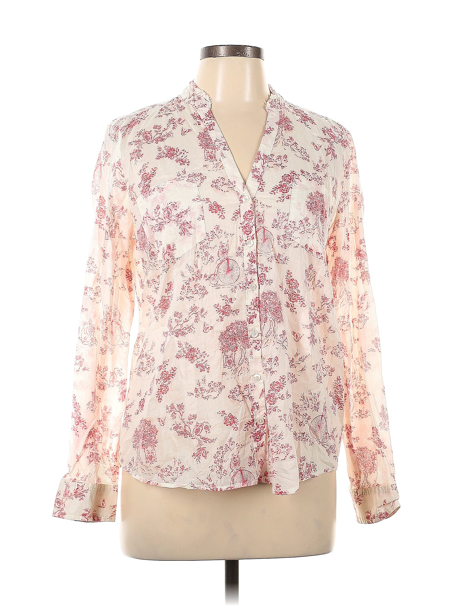 Lauren Conrad 100% Cotton Floral Pink Long Sleeve Button-Down Shirt Size L - 52% off | ThredUp