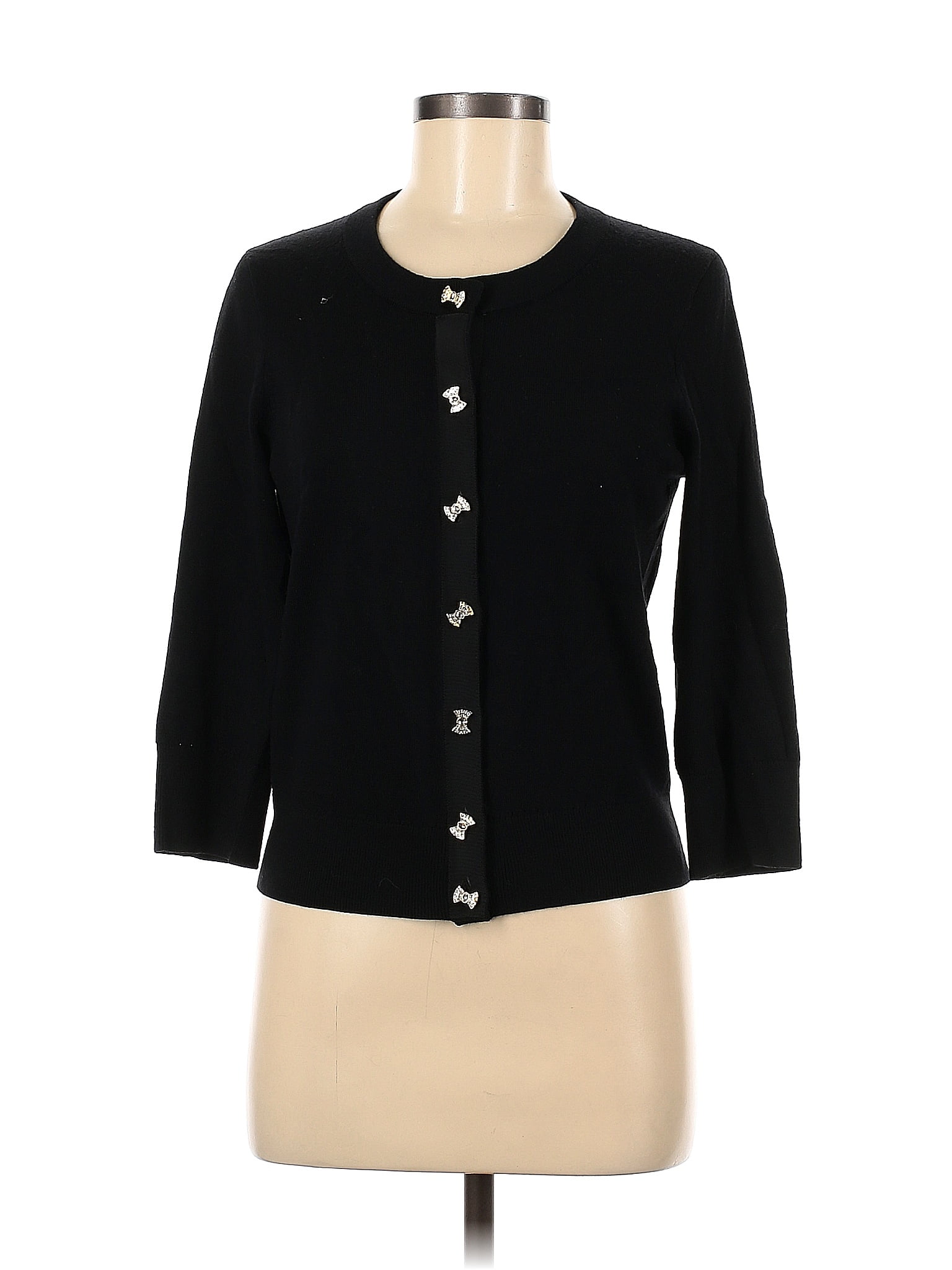 Kate Spade New York 100% Wool Color Block Solid Black Cardigan Size M ...