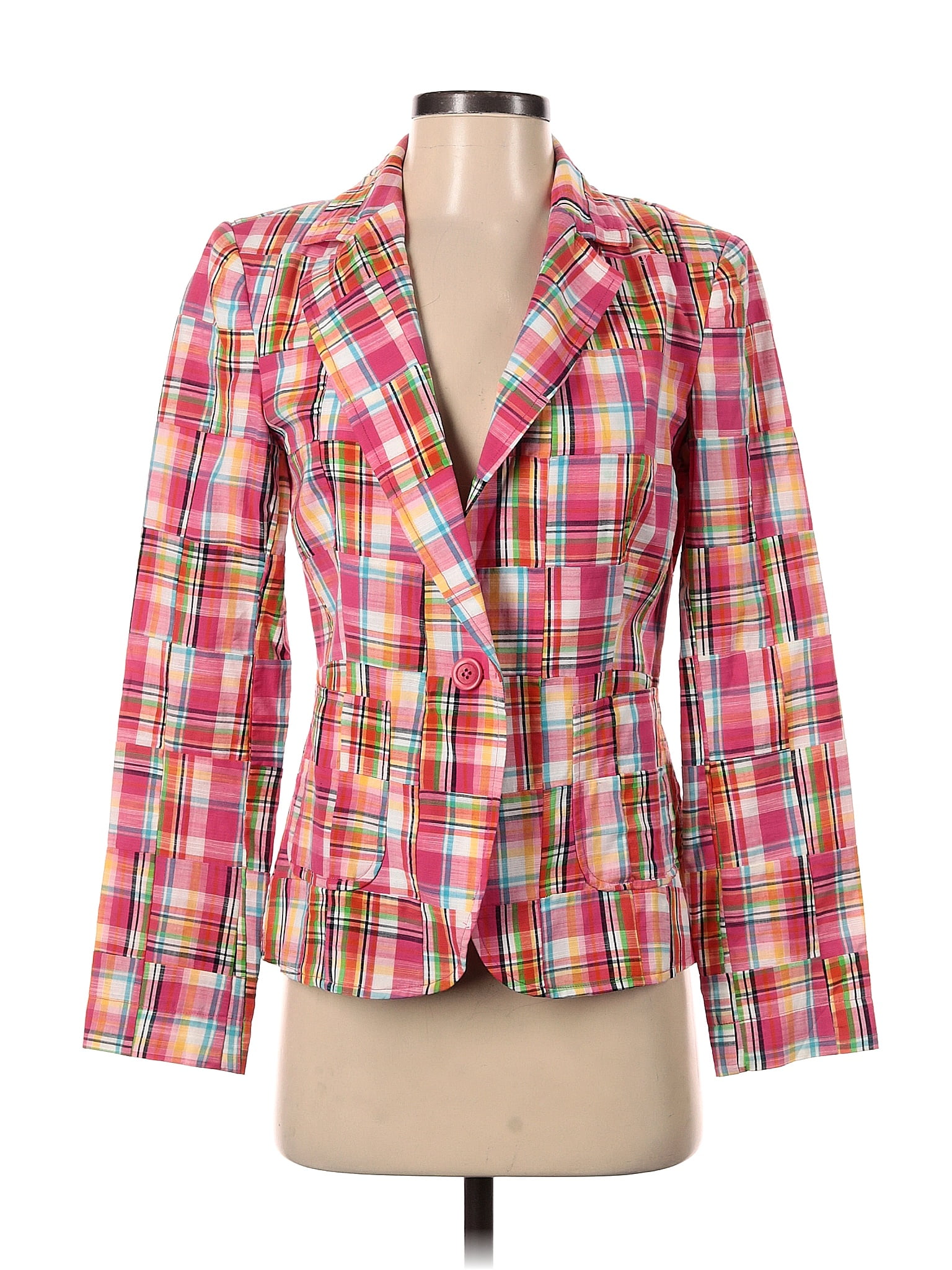 Lilly Pulitzer 100% Cotton Plaid Multi Color Pink Blazer Size 4 - 69% off | ThredUp