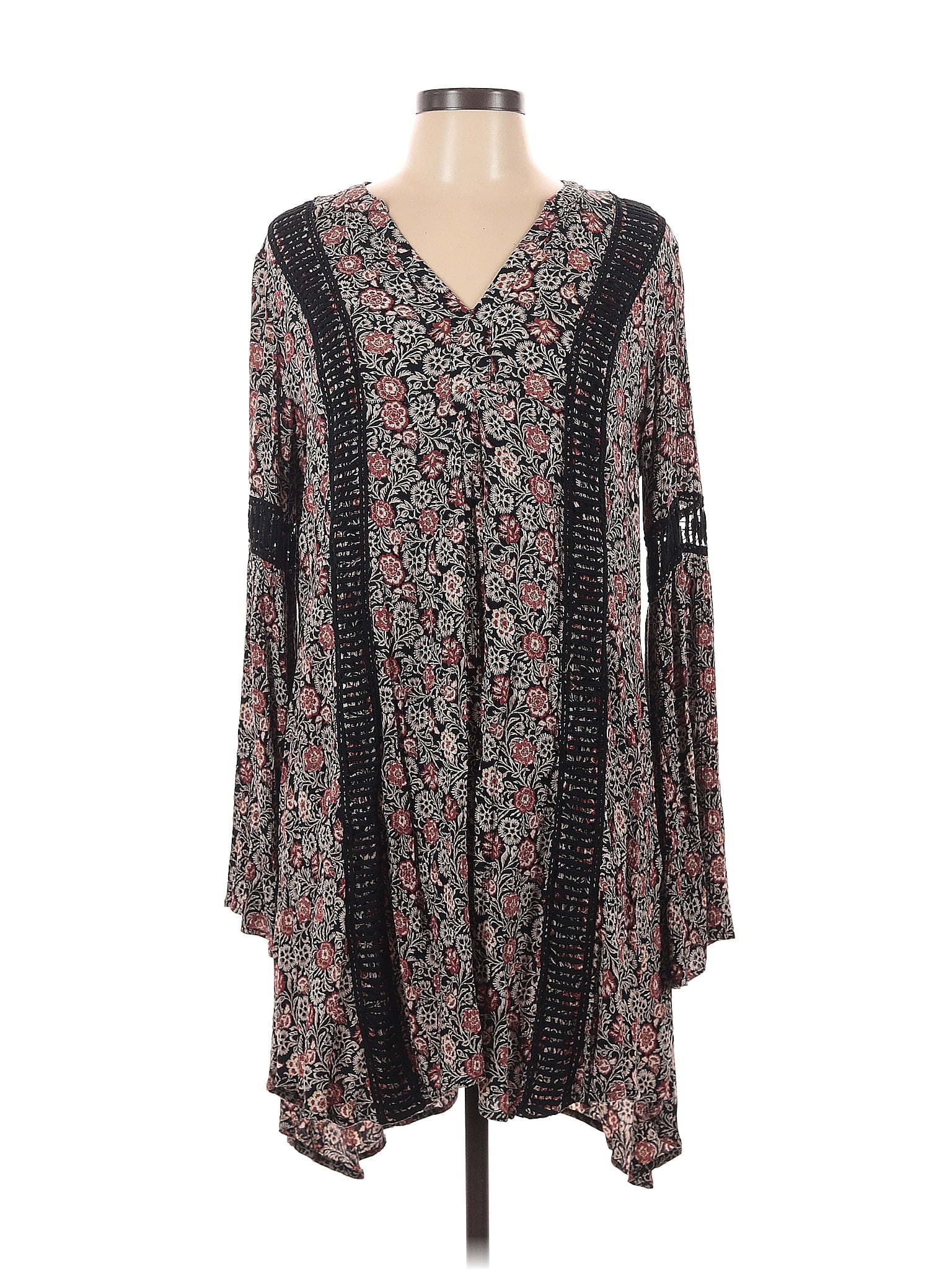 Knox Rose 100 Rayon Floral Multi Color Black Casual Dress Size L 24