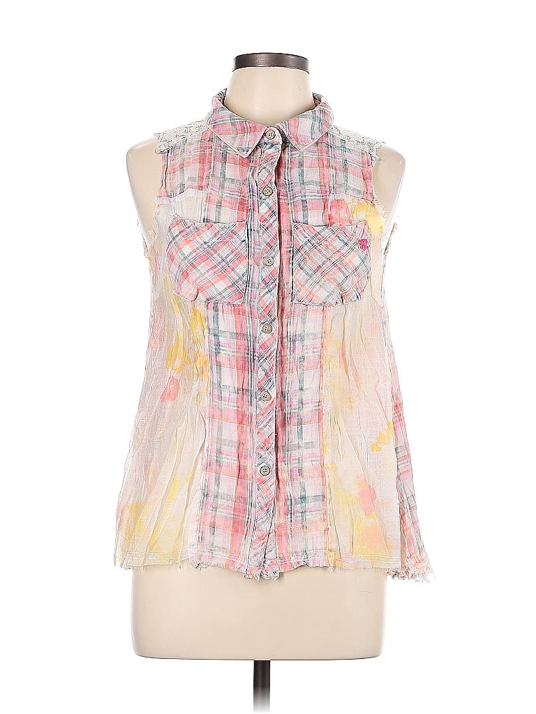 Miss Me Pink Sleeveless Button-Down Shirt Size L - 71% off | ThredUp