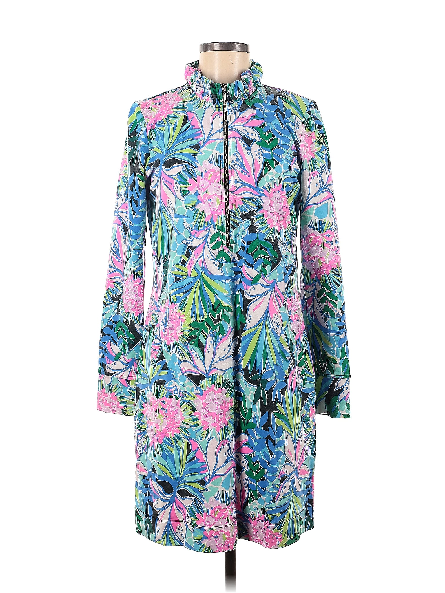 Lilly Pulitzer Floral Tropical Multi Color Blue Casual Dress Size L