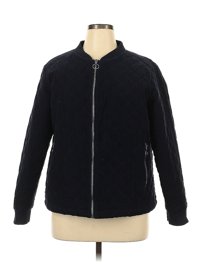 Christopher & Banks 100% Cotton Solid Blue Black Track Jacket Size XL ...