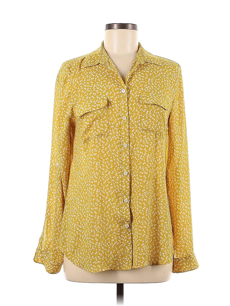 Ann Taylor Loft 100 Polyester Yellow Long Sleeve Blouse Size M 70