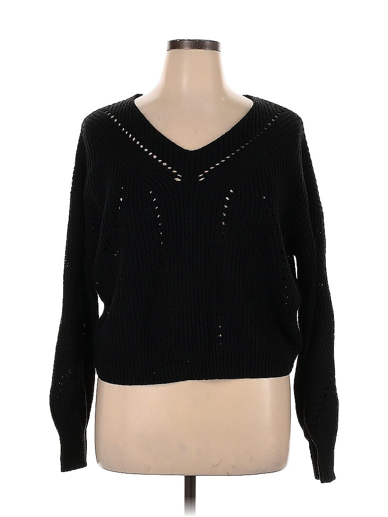 Blue Rain 100% Acrylic Color Block Solid Black Pullover Sweater Size XL ...