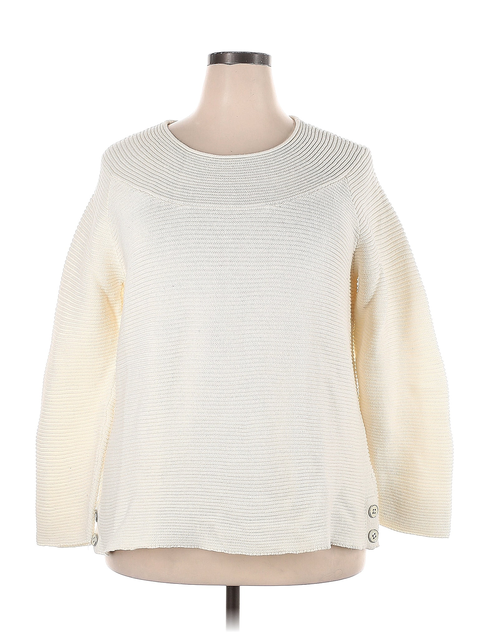 Talbots Outlet 100% Cotton Color Block Solid Ivory Pullover Sweater ...