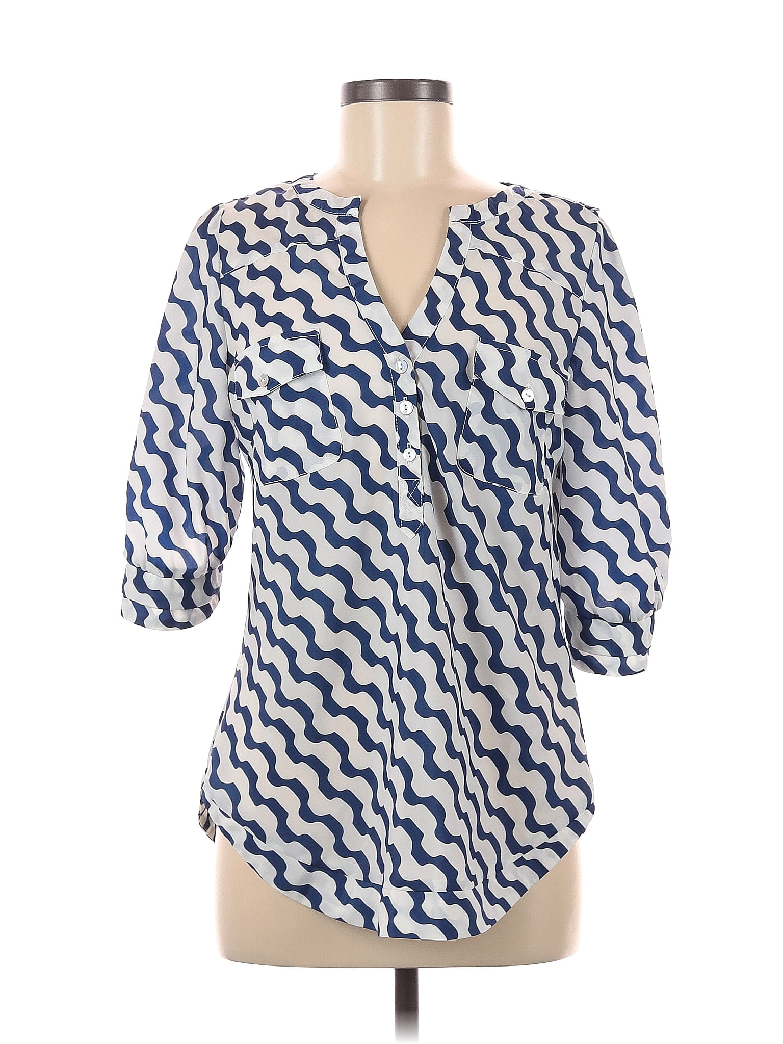 41hawthorn 100 Polyester Chevron Herringbone Chevron White Blue Short