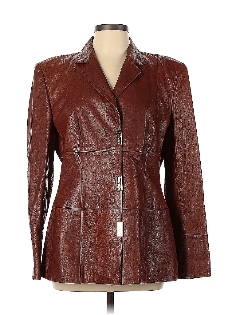 Escada Solid Brown Burgundy Faux Leather Jacket Size 42 (EU) - 83% off ...