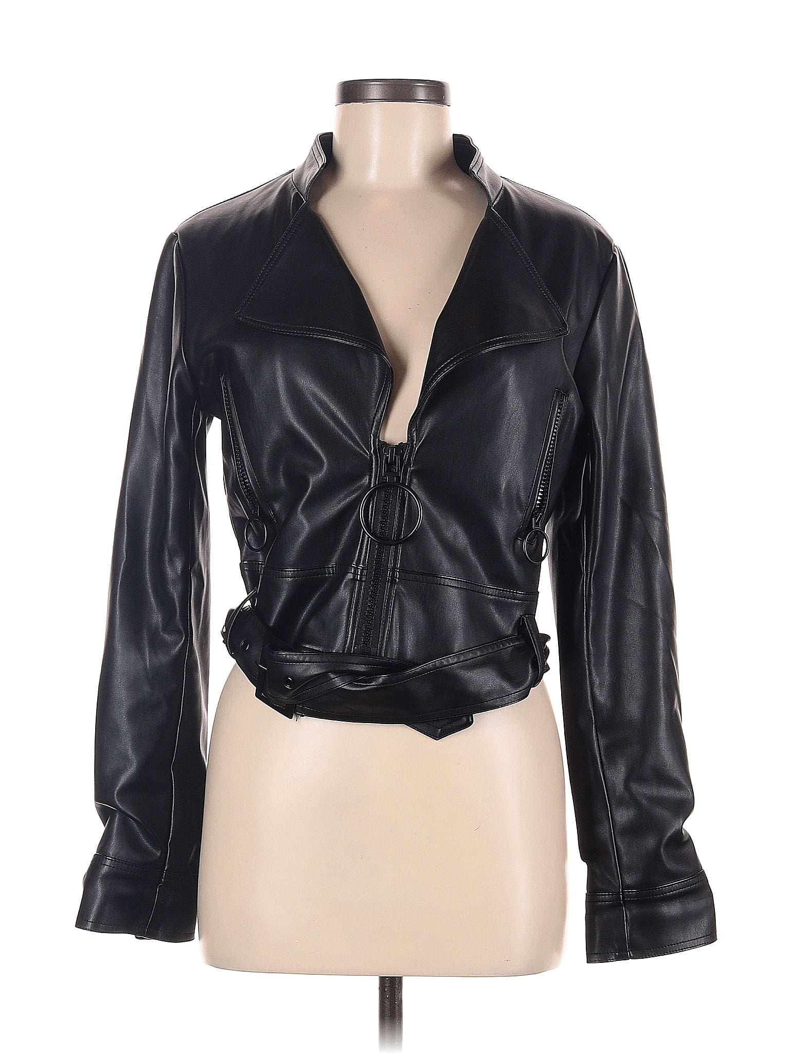 Akira 100% Polyester Solid Black Faux Leather Jacket Size 8 - 59% off ...