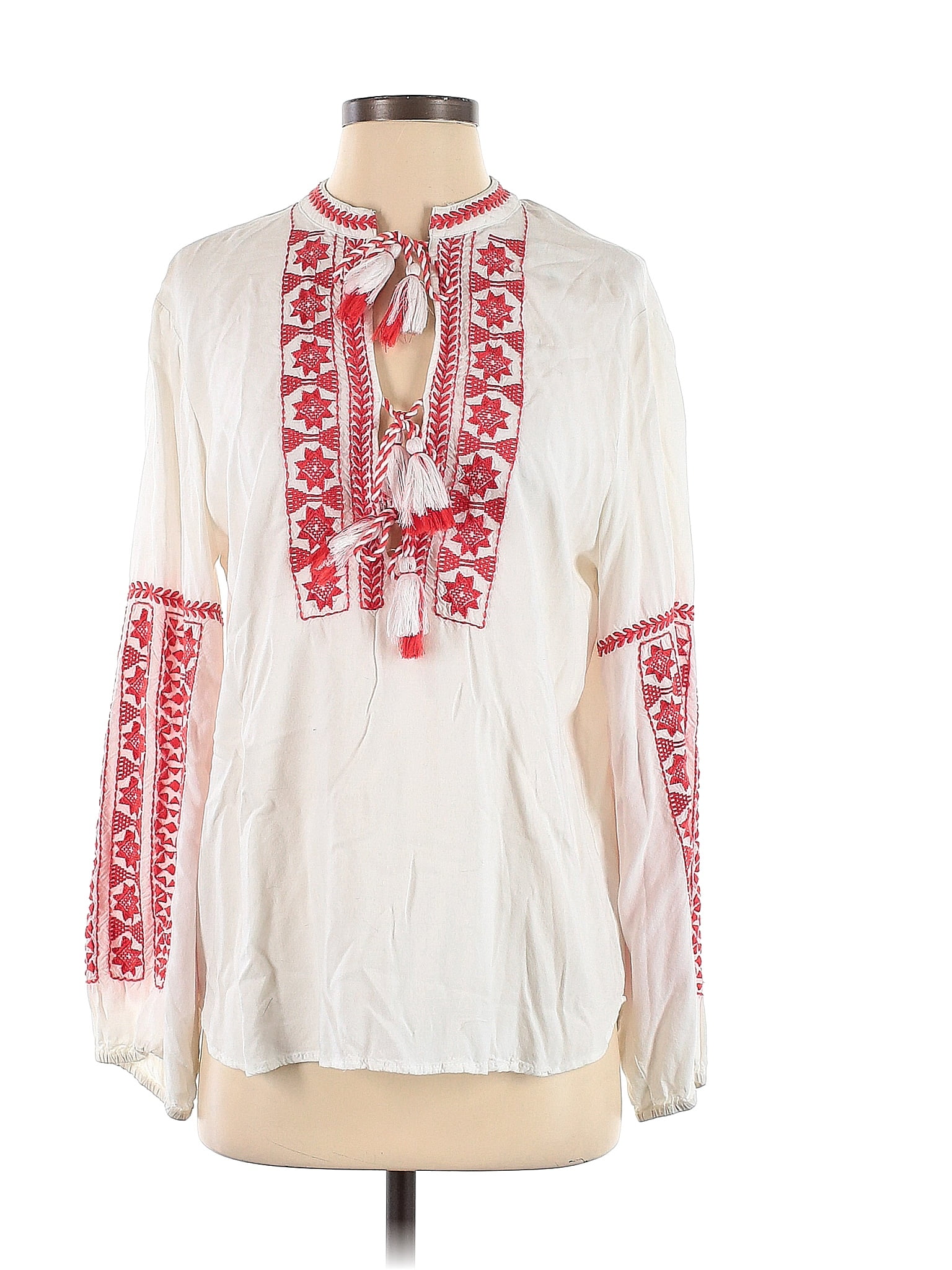 Blue Island 100 Rayon White Ivory Long Sleeve Blouse Size S 55 Off