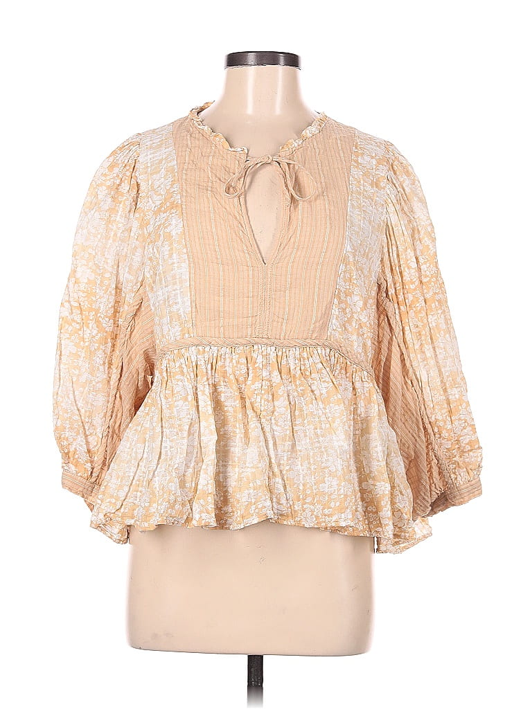 American Eagle Outfitters 100% Cotton Floral Gold Long Sleeve Blouse Size M - 53% off | ThredUp