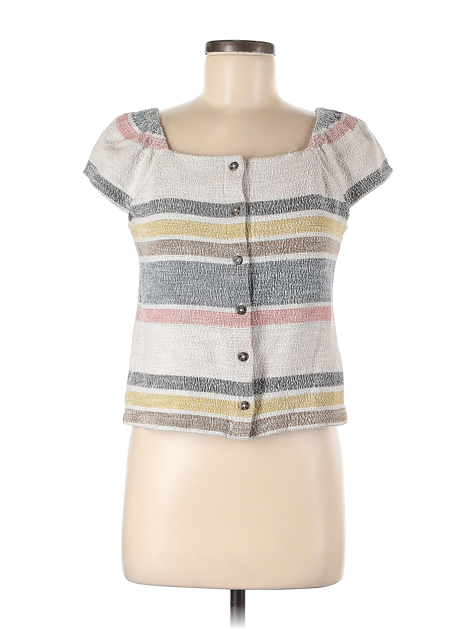 Texture And Thread Madewell 100 Cotton Stripes White Gray Short Sleeve