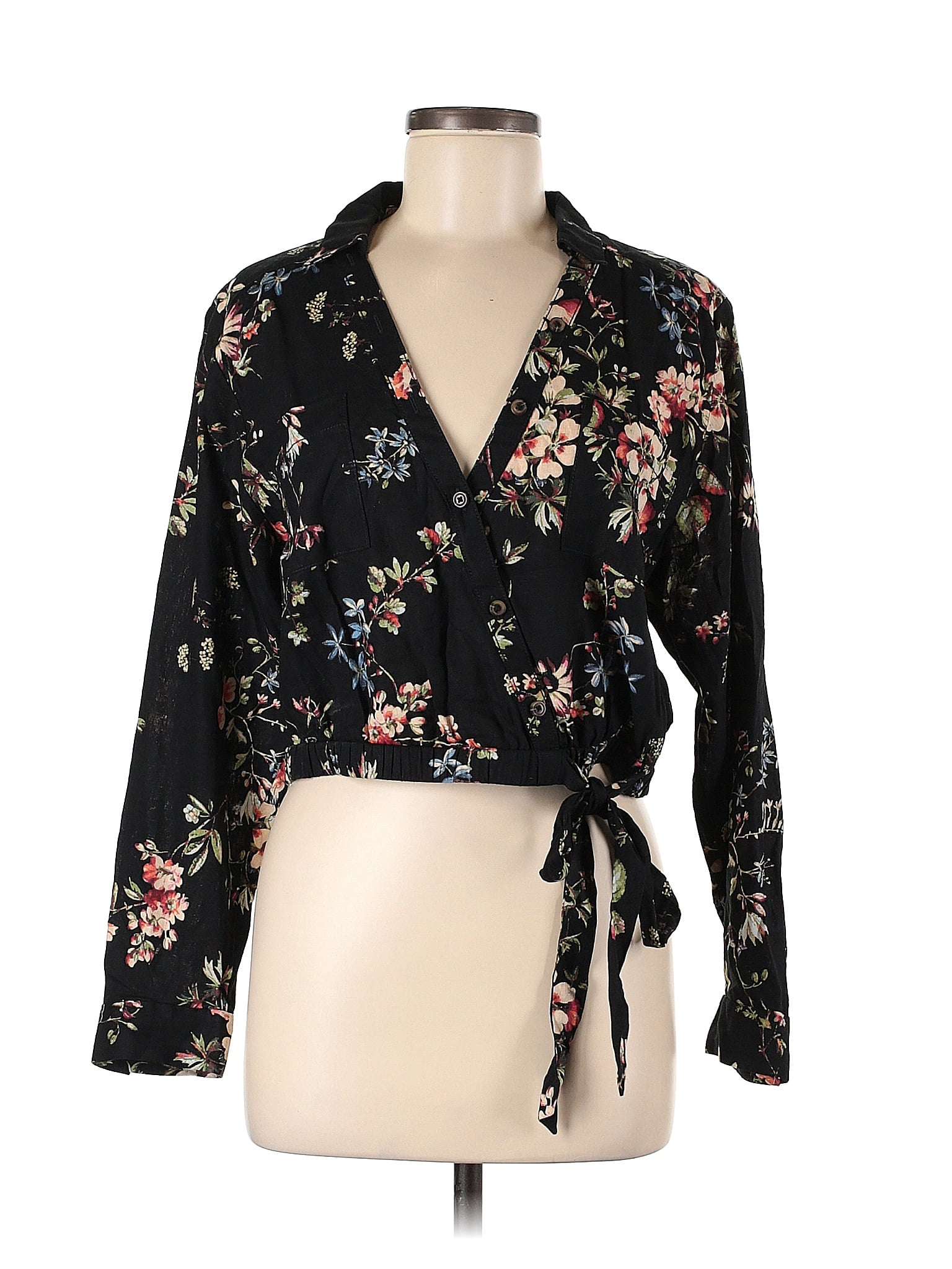 Pilcro Floral Black Long Sleeve Blouse Size M 71 Off Thredup