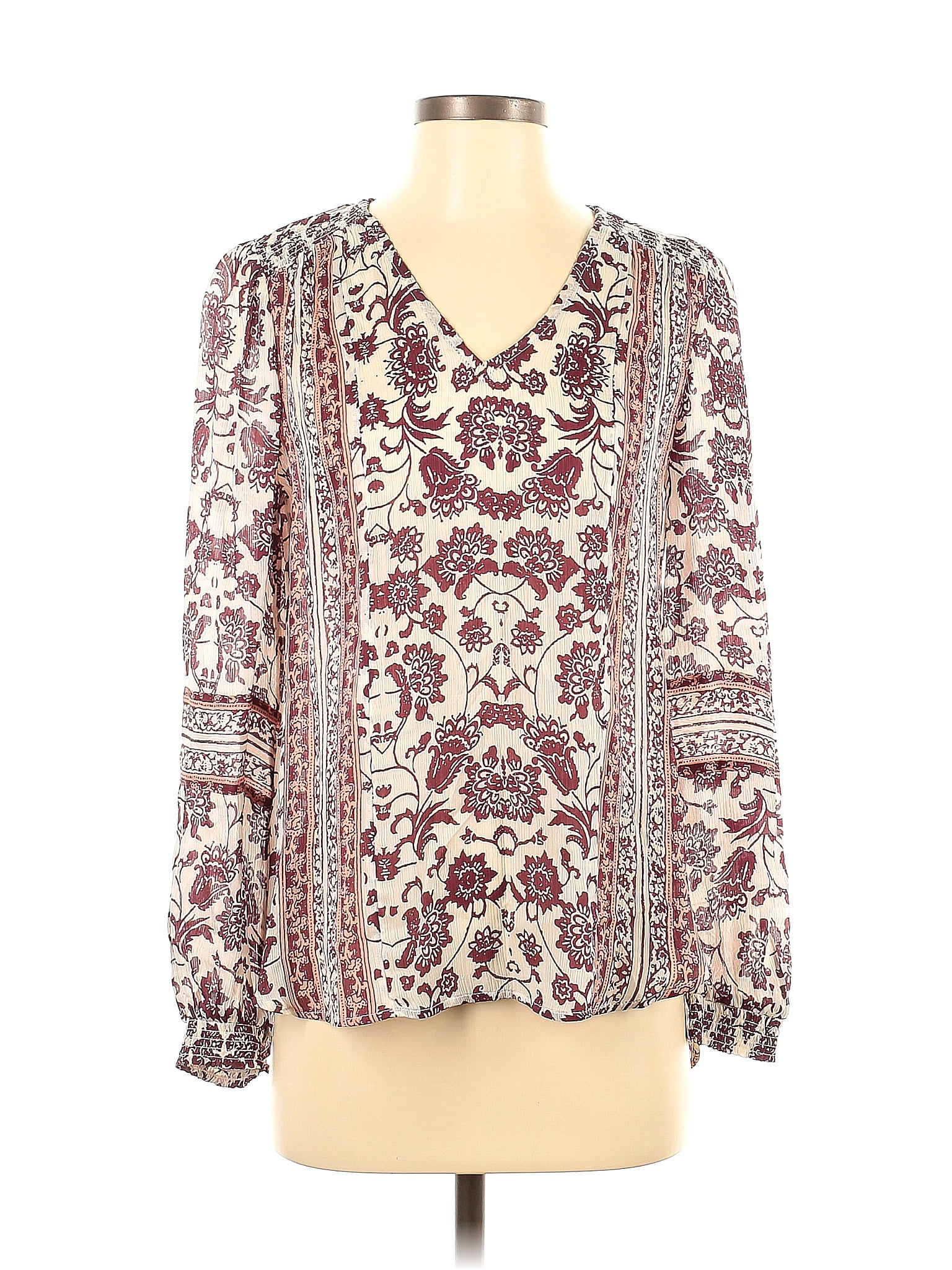 Lucky Brand Paisley Burgundy Long Sleeve Blouse Size XS - 71% off | ThredUp