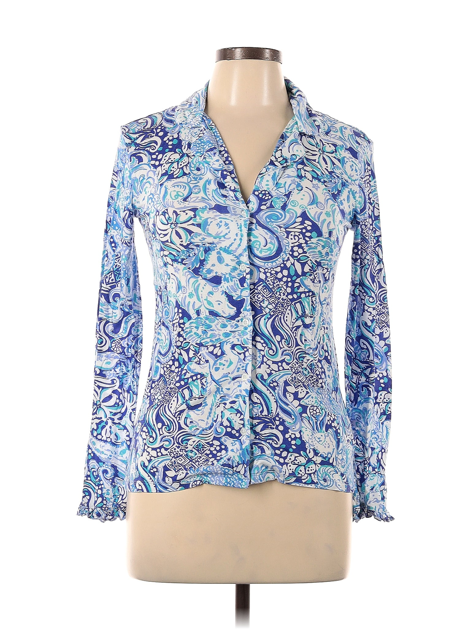 Lilly Pulitzer Paisley Blue Long Sleeve Blouse Size Xs 66 Off Thredup