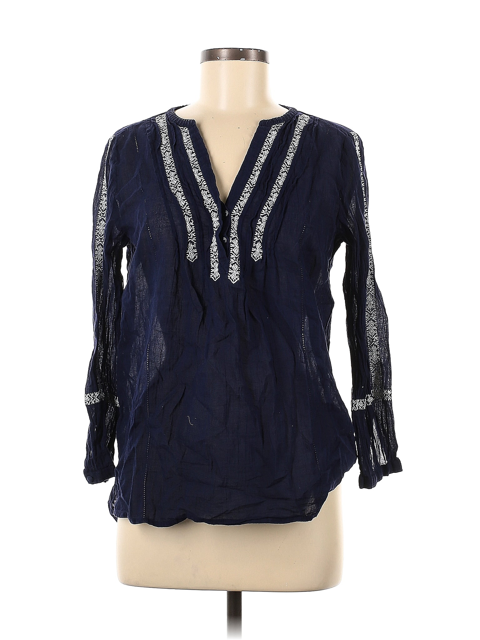 Paige 100 Cotton Navy Blue Long Sleeve Blouse Size S 82 Off Thredup