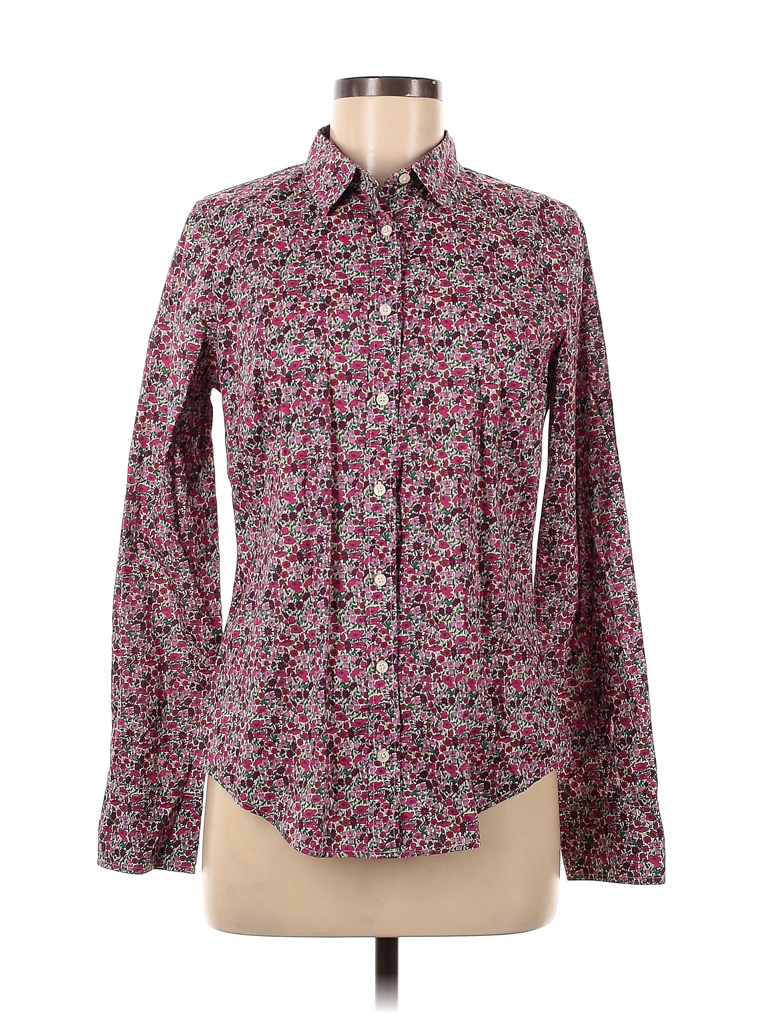 Liberty Art Fabrics for J.Crew 100% Cotton Floral Multi Color Burgundy Long Sleeve Button-Down ...