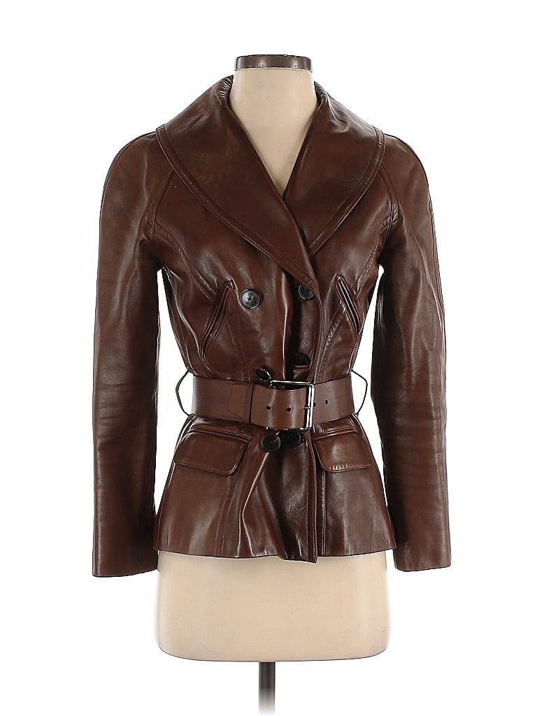 Ralph Lauren Collection 100% Leather Solid Brown Leather Jacket Size 4 ...