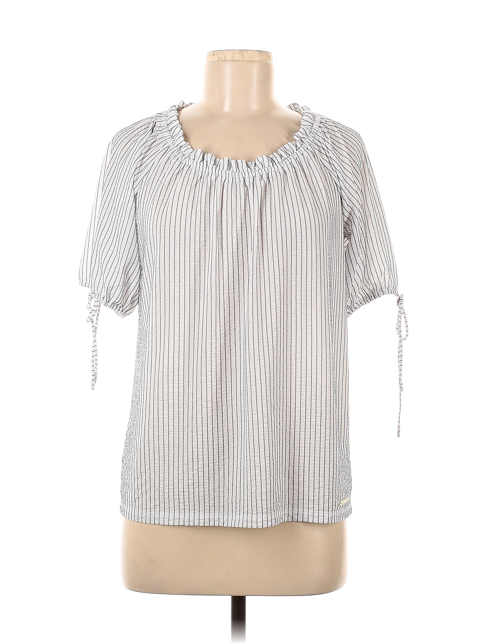 Michael Michael Kors Stripes Gray Short Sleeve Top Size M 70 Off