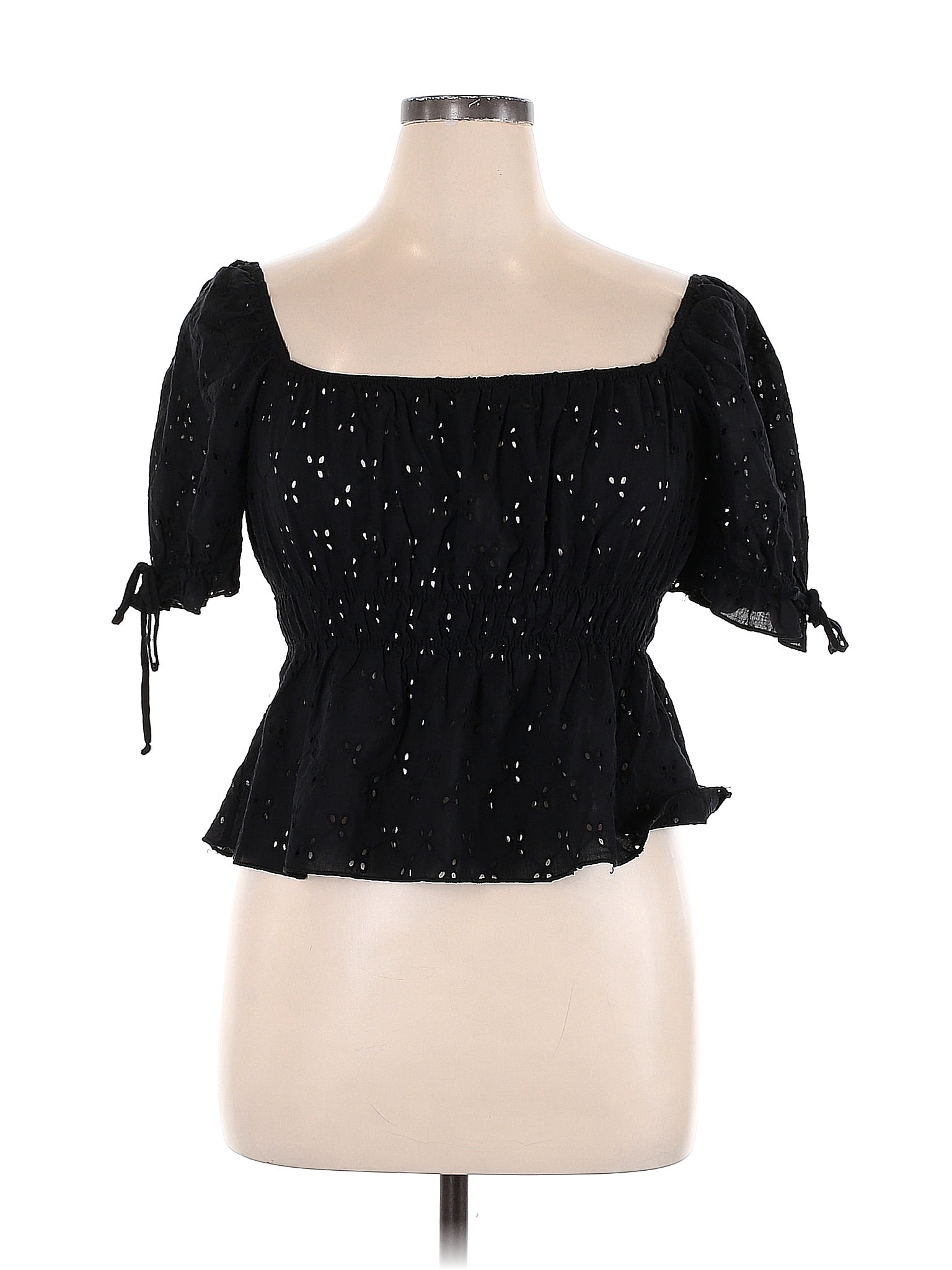 Assorted Brands 100 Cotton Polka Dots Black Short Sleeve Blouse Size