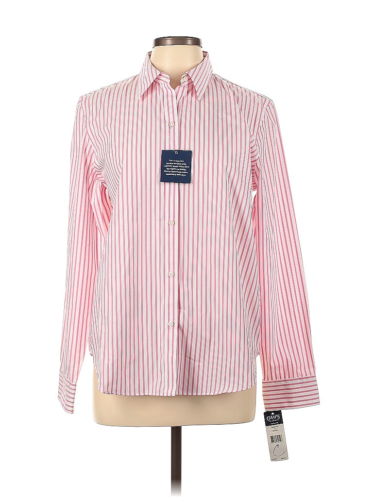 Chaps 100% Cotton Stripes Pink Long Sleeve Blouse Size L - 60% off | ThredUp