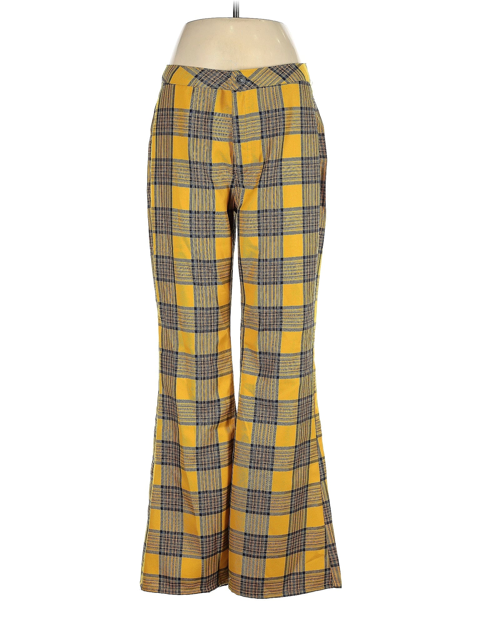 Almost Famous 100% Polyester Plaid Multi Color Yellow Dress Pants Size ...