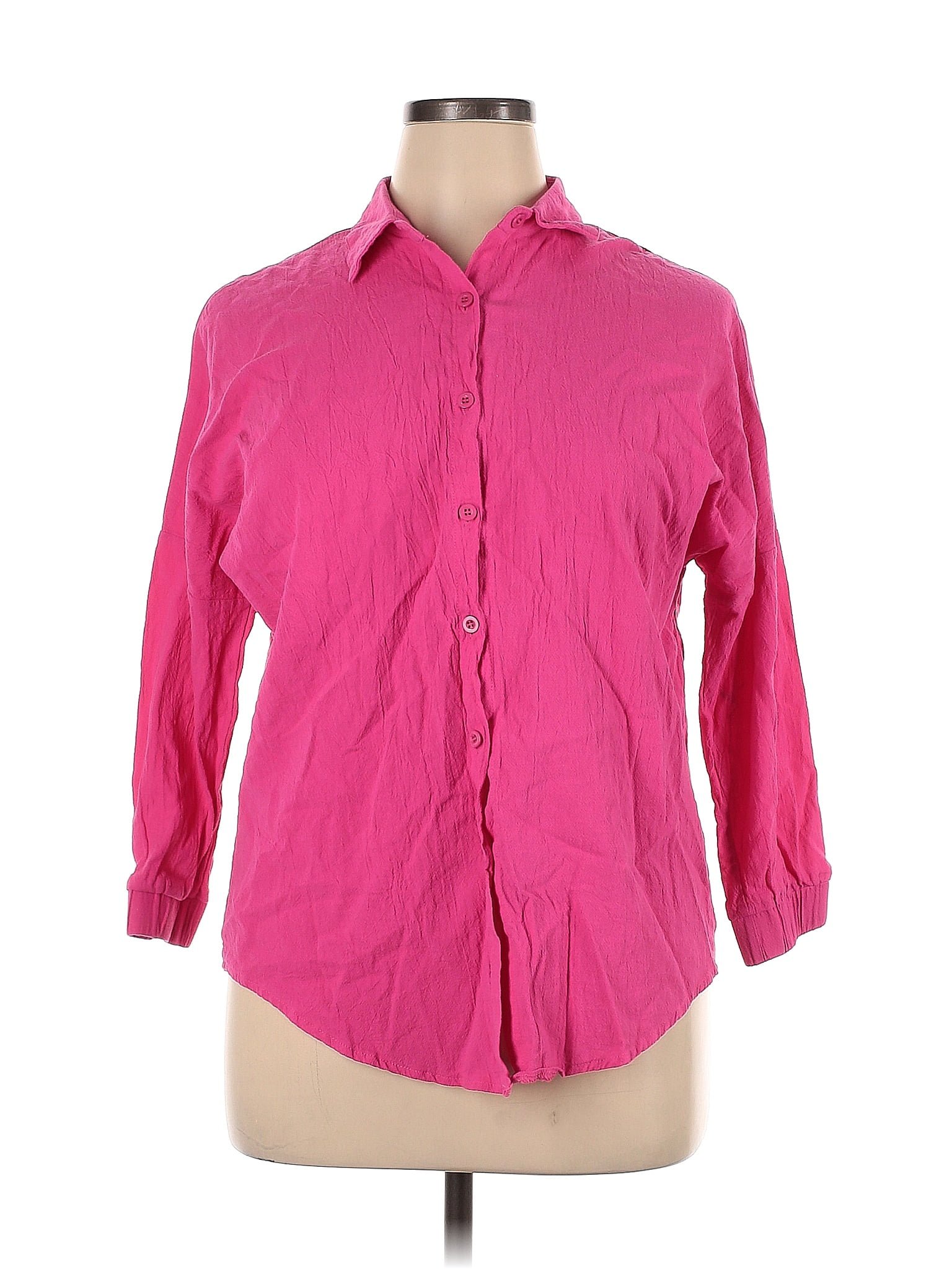 Shein Checkered Gingham Pink Long Sleeve Blouse Size 0x Plus 59