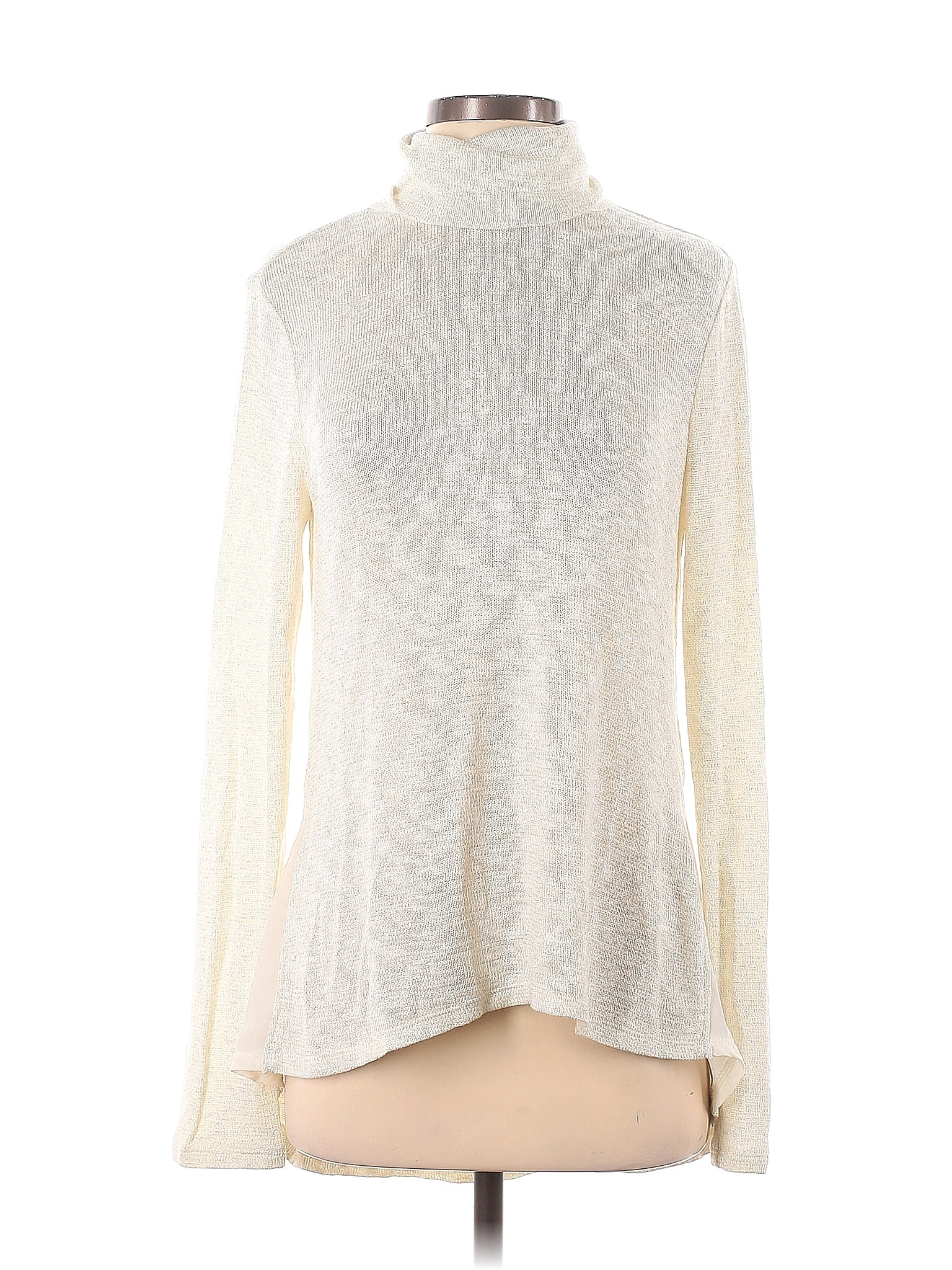 White House Black Market Color Block Solid Ivory Turtleneck Sweater ...