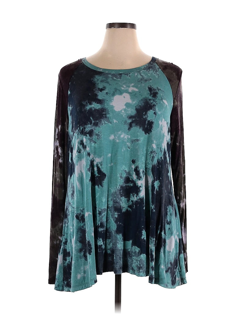 Logo By Lori Goldstein Color Block Tie Dye Multi Color Teal Long Sleeve