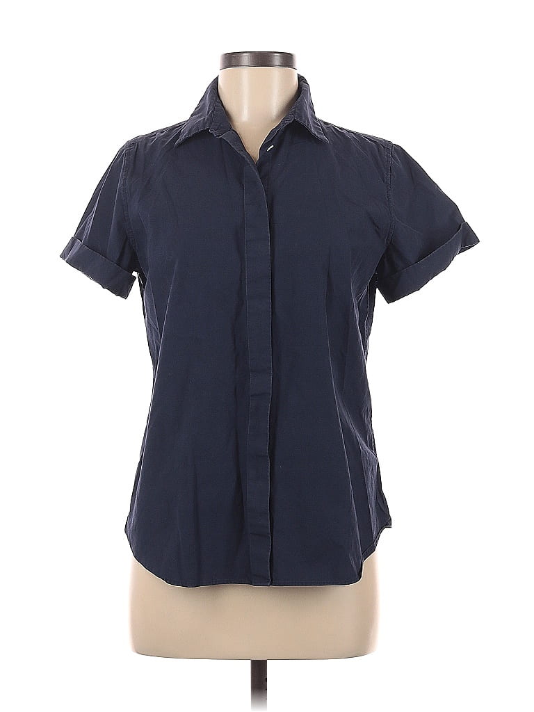 Everlane 100% Cotton Checkered-gingham Navy Blue Short Sleeve Button ...