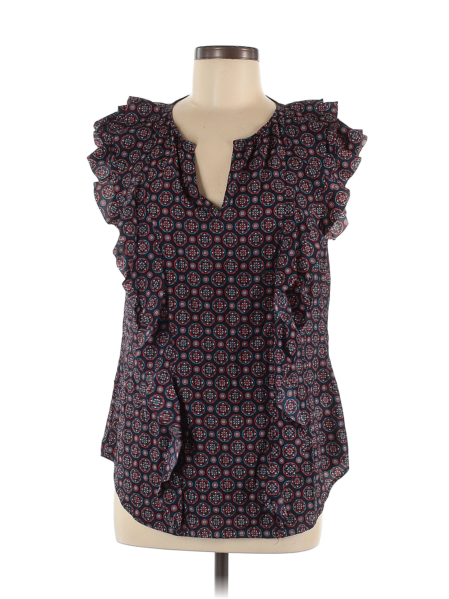 Banana Republic 100 Polyester Polka Dots Black Short Sleeve Blouse