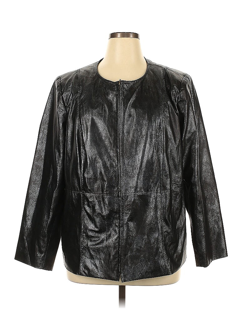 Joni B. 100% Polyester Black Faux Leather Jacket Size 1X (Plus) - 57% ...