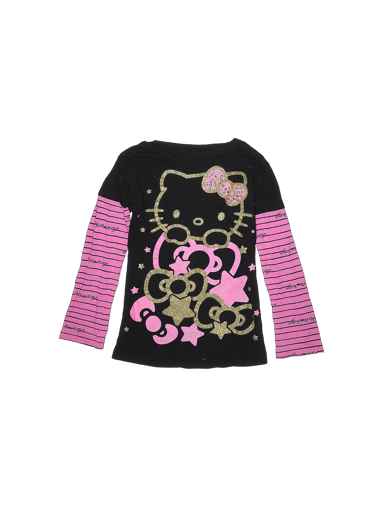 Hello Kitty 100% Cotton Stripes Black Pink Long Sleeve T-Shirt Size X ...