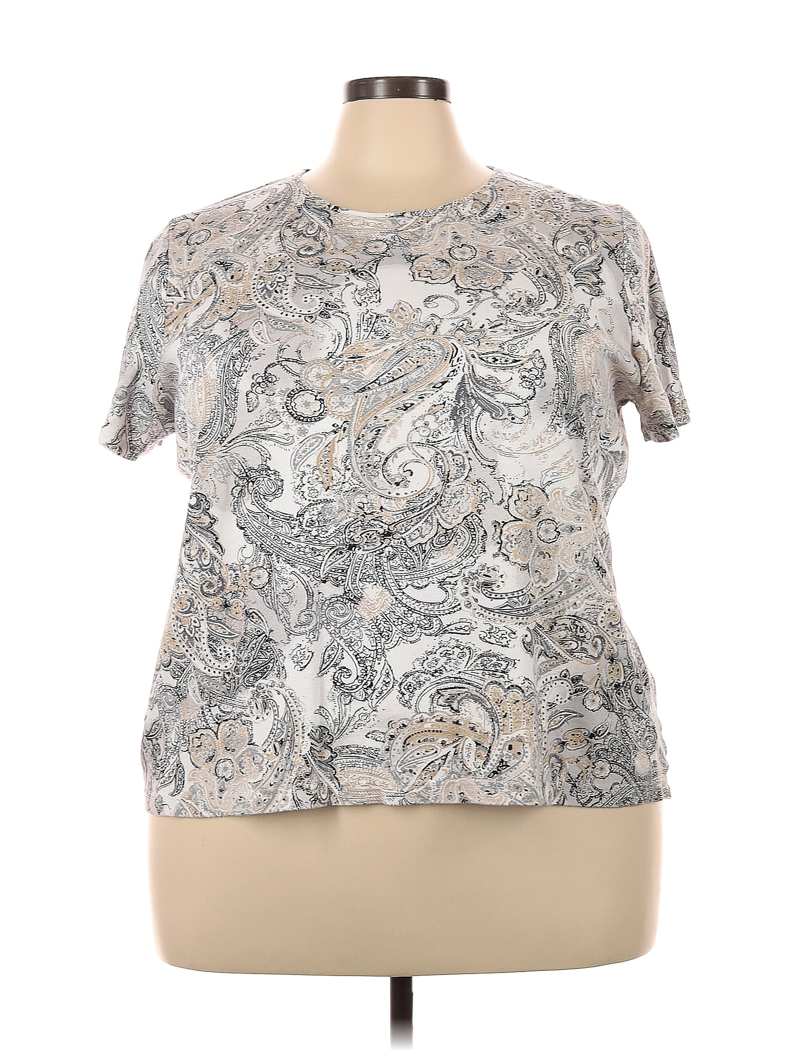Croft And Barrow 100 Cotton Paisley Multi Color Silver Short Sleeve T