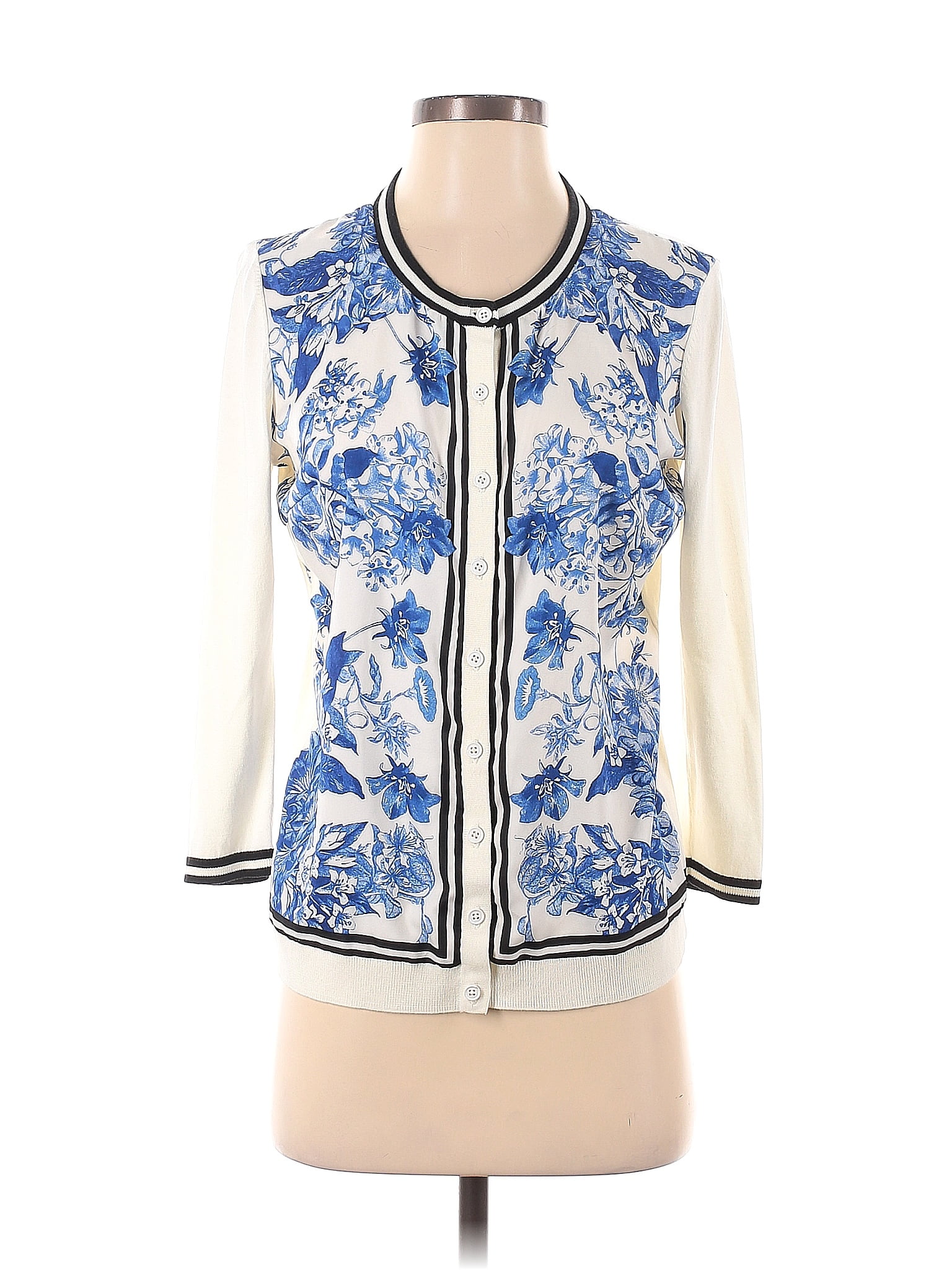 Talbots 100% Polyester Color Block Floral White Cardigan Size S - 73% ...