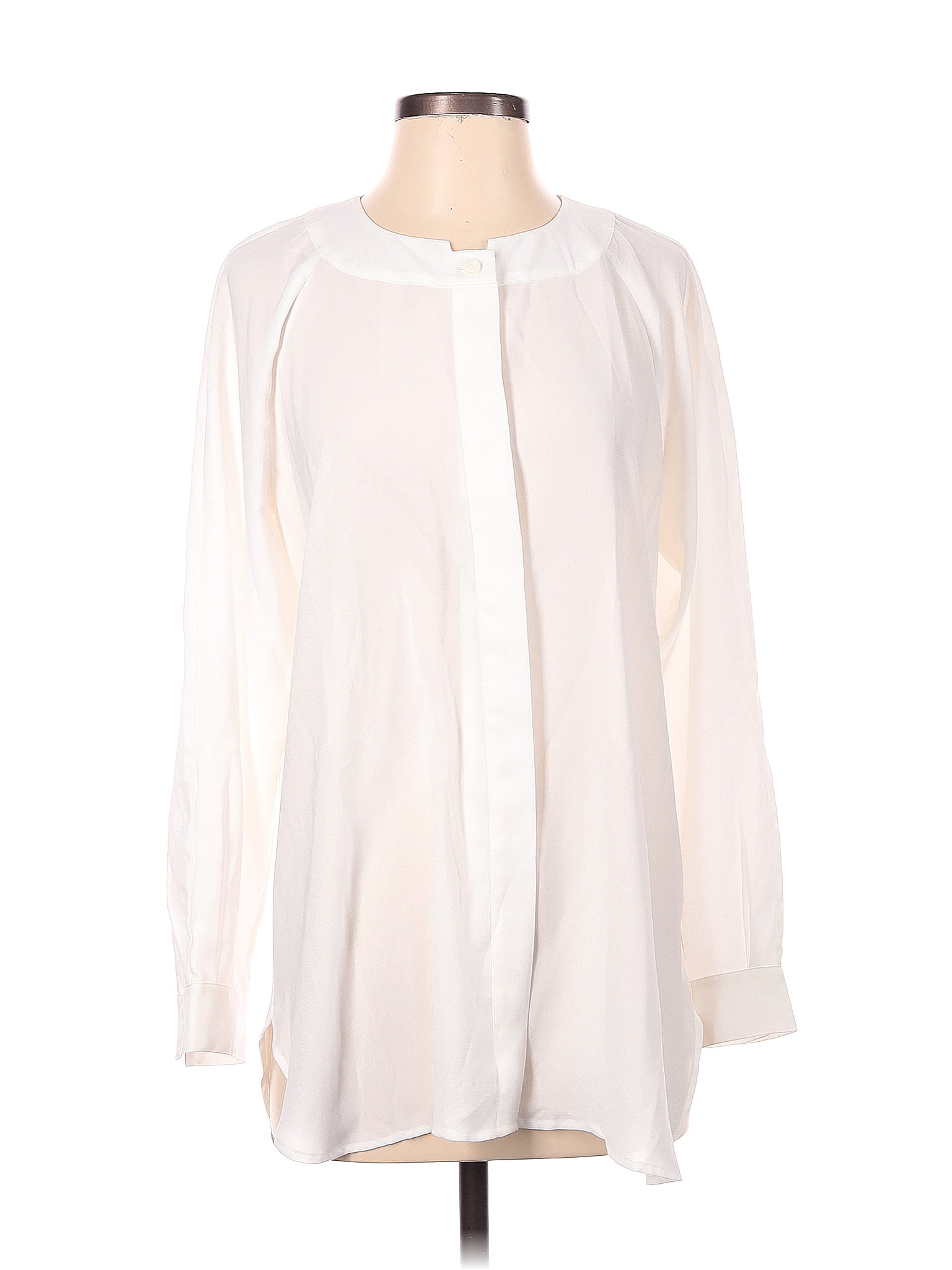 Cabi 100 Polyester Color Block Solid White Ivory Long Sleeve Blouse