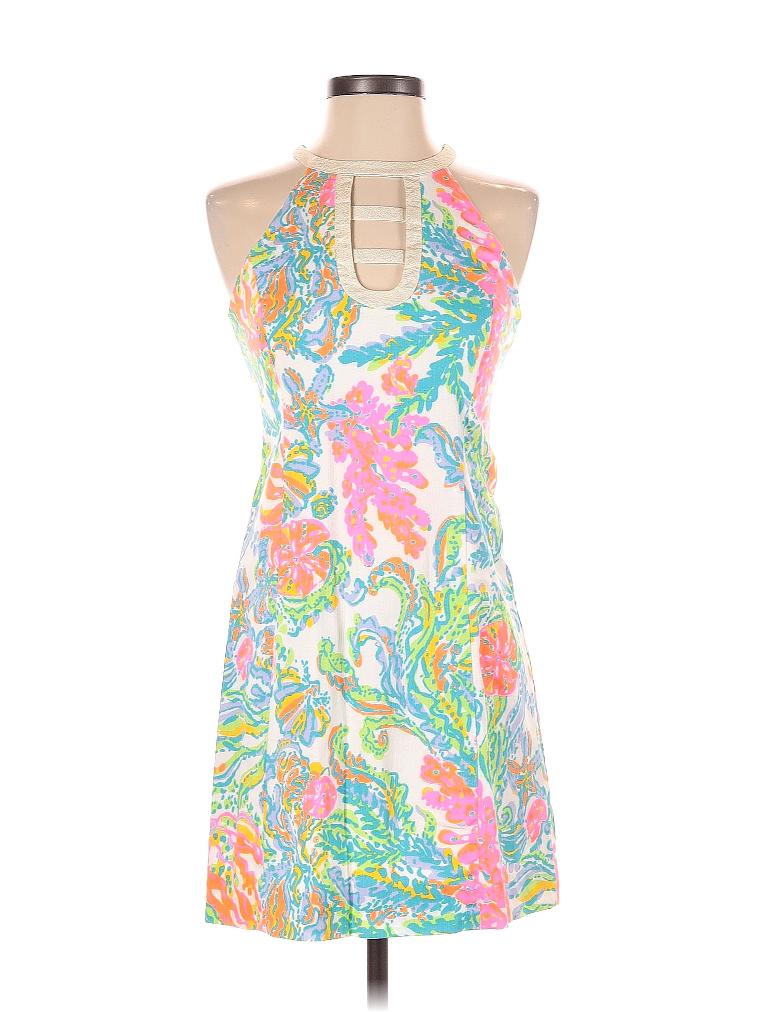 Lilly Pulitzer 100 Cotton Multi Color White Casual Dress Size 2 68