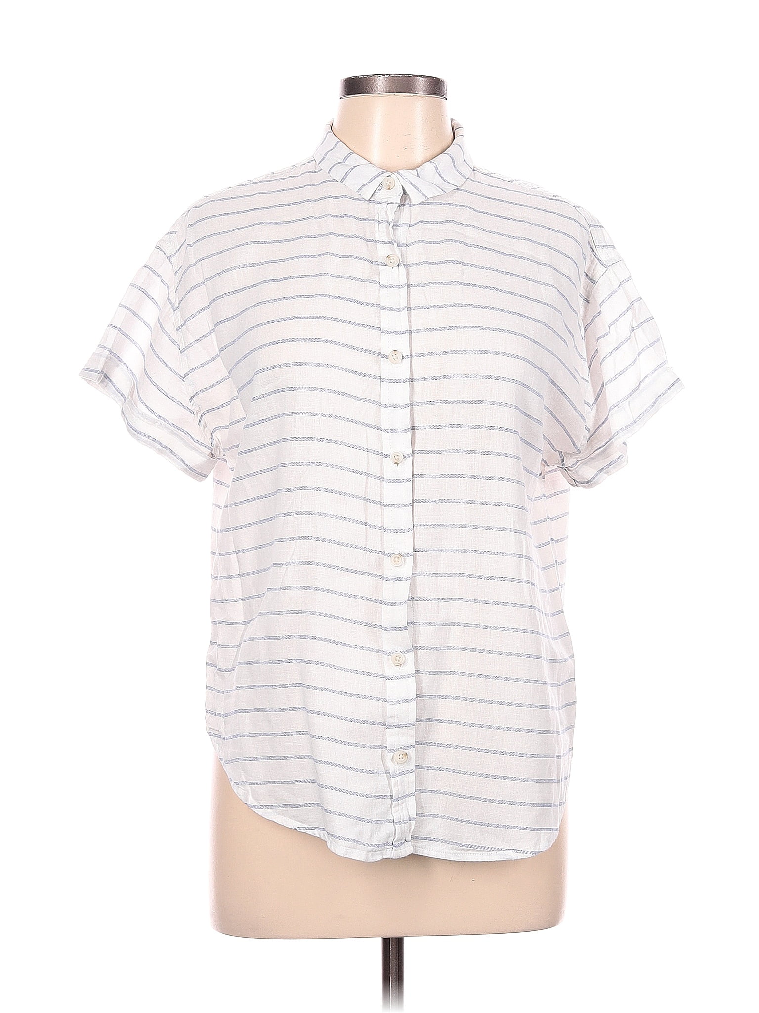 Universal Thread Stripes White Short Sleeve Button-Down Shirt Size L ...