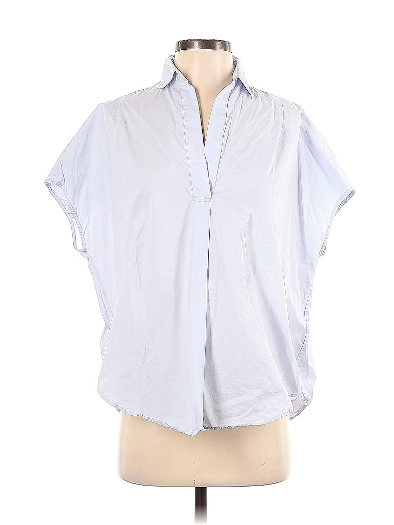 French Connection 100% Cotton Stripes Silver Short Sleeve Blouse Size ...