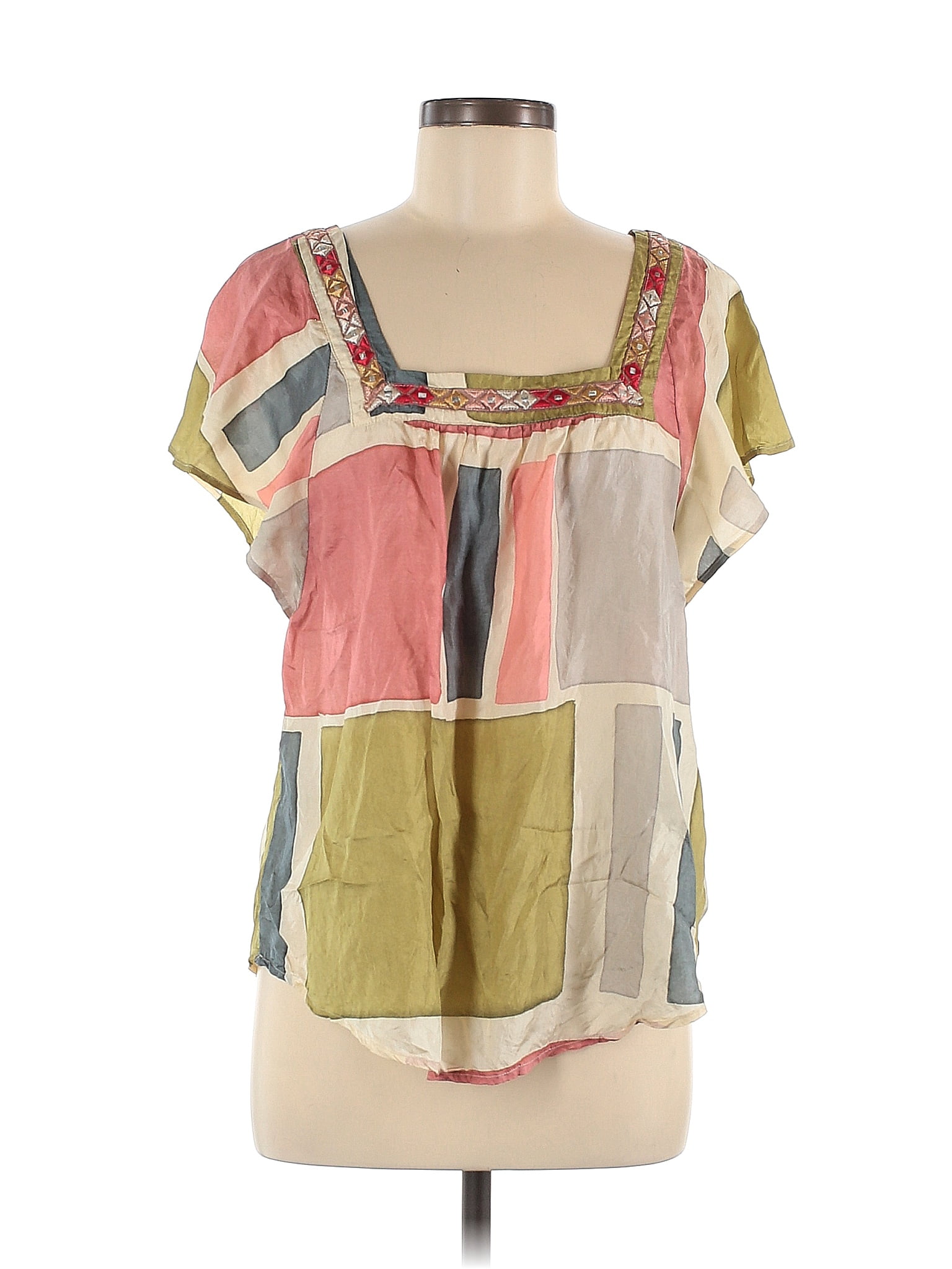 Akemi + Kin 100% Silk Stripes Tan Short Sleeve Blouse Size M - 69% off ...