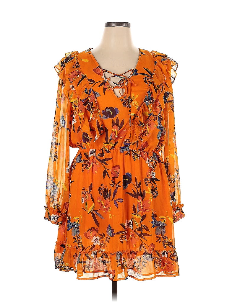 Jessica Simpson 100 Polyester Floral Burnt Orange Orange Casual Dress