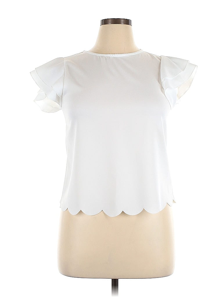 Shein 100 Polyester White Short Sleeve Blouse Size L 50 Off Thredup